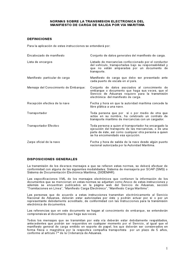Ingreso Manifiesto Maritimo Electronico Normativa 12 | PDF | aduana | Jabón