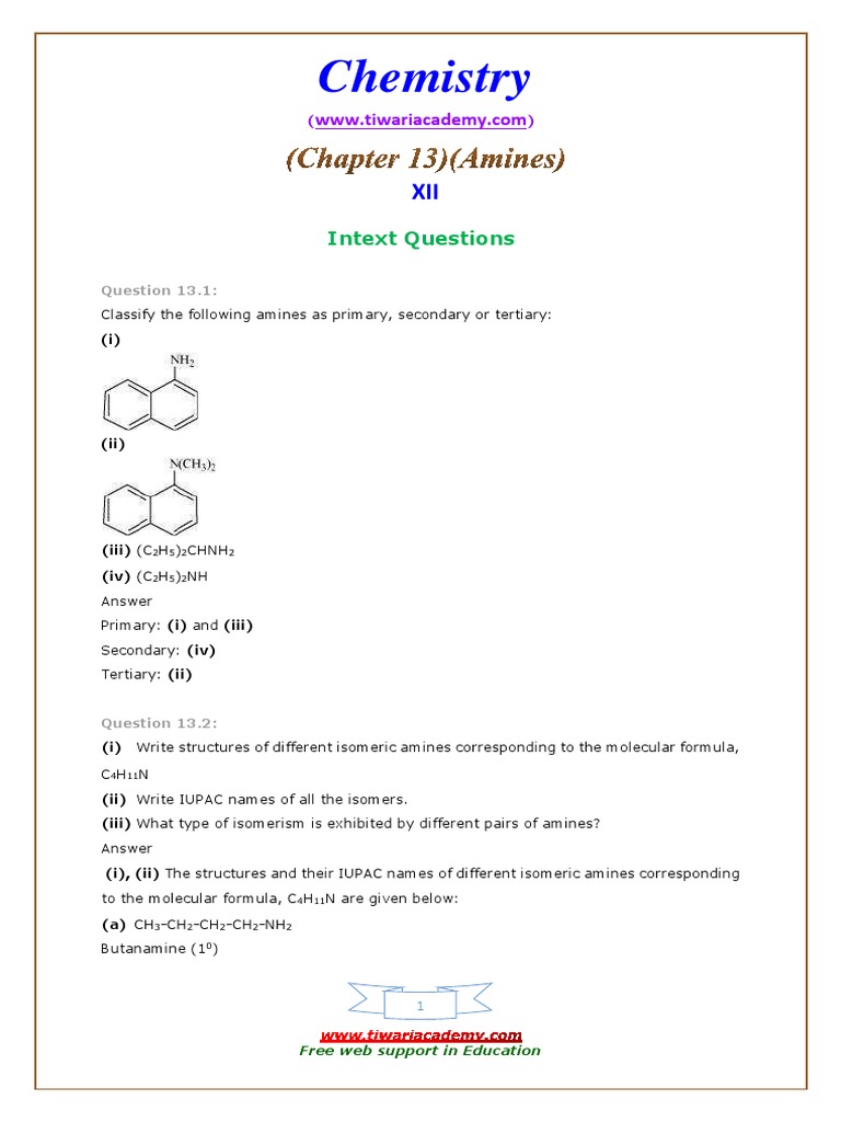 12 Chemistry NcertSolutions Chapter 13 Intext | PDF | Isomer | Methyl Group