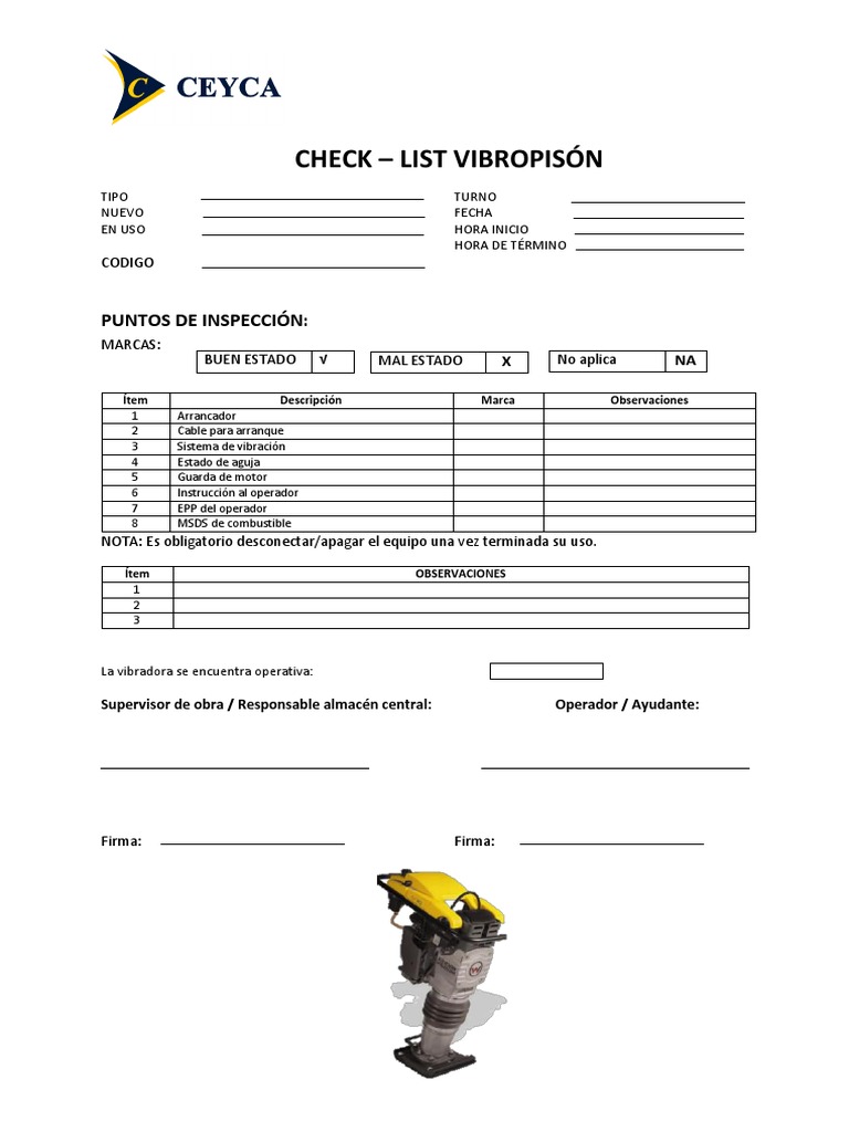 Check List Vibropisón | PDF