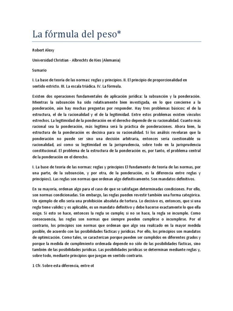 La fórmula del peso de Robert Alexy | PDF | Epistemología | Ciencia ...