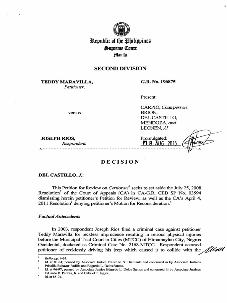 Maravilla Vs Rios | PDF | Pleading | Brief (Law)