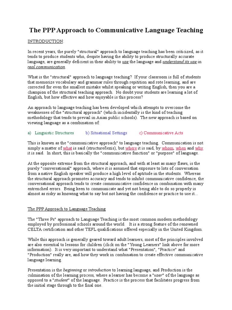 PPP Approach in Language Teaching | PDF | English As A Second Or ...