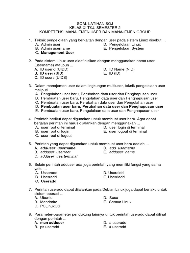 Soal Sm2 Soj Xi TKJ Manaj User Dan Group | PDF