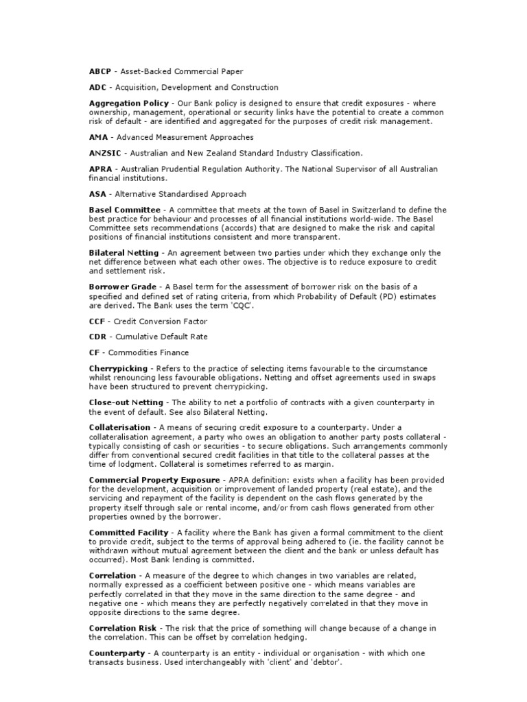 Credit Risk Glossary | Download Free PDF | Credit | Finance & Money ...