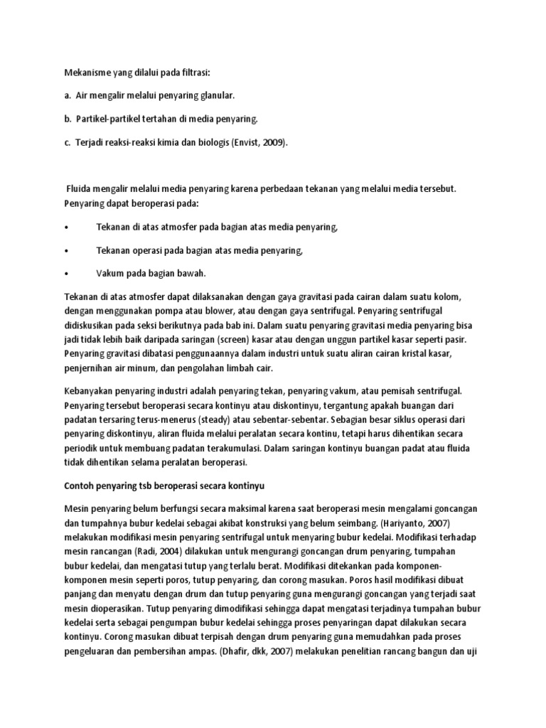 Mekanisme dan Contoh Penyaringan Filtrasi | PDF