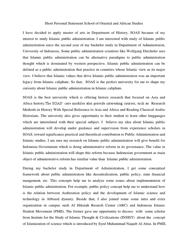 SOAS MA Personal Statement: Islamic Studies | PDF | Public ...