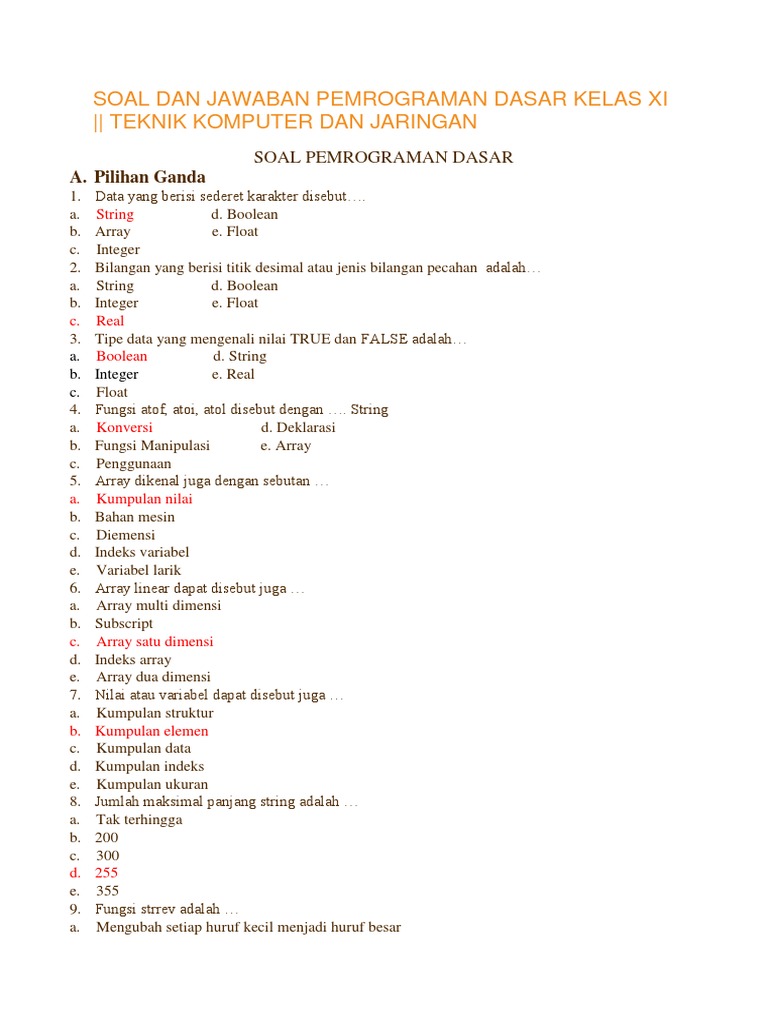 Soal Dan Jawaban Pemrograman Dasar Kelas Xi | PDF