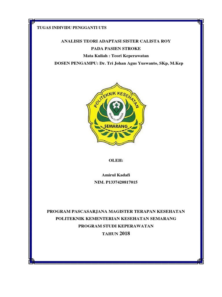 COVER TUGAS Kadafi PENGGANTI UTS PAK TRI JOHAN Teori Virginia Henderson | PDF