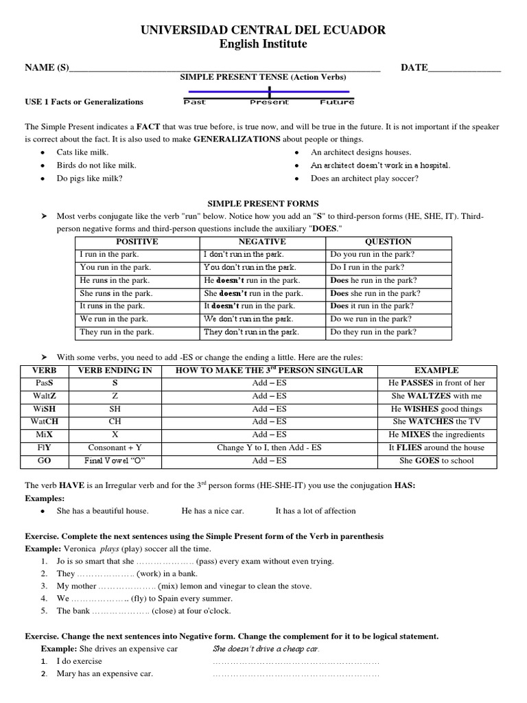 Simple Present (Action Verbs) - Form and Use PDF | PDF | Linguistic ...