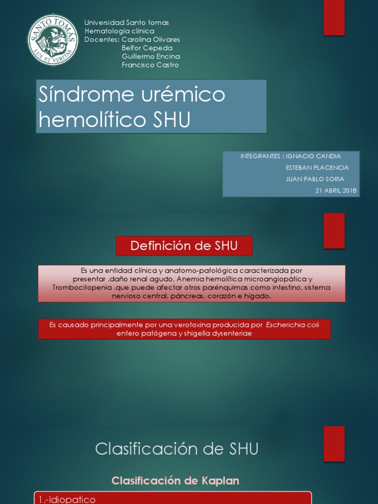 Síndrome Urémico Hemolítico SHU | PDF | Escherichia coli | Anemia