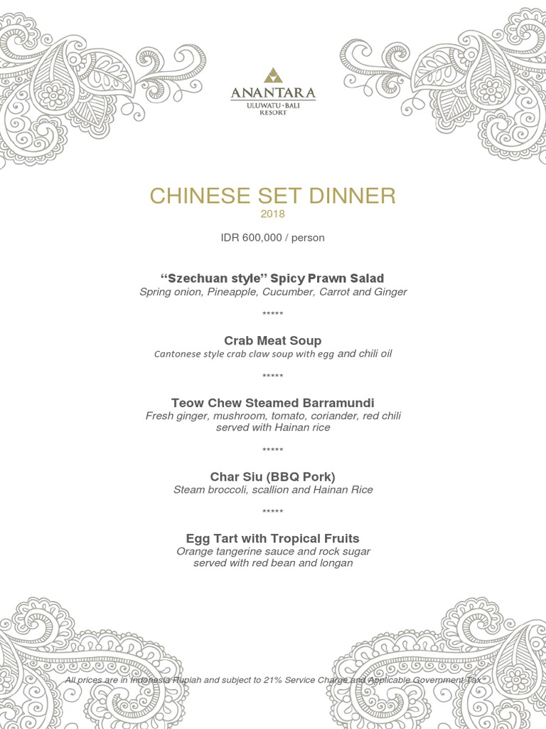 Chinese Set Menu 2018 | PDF