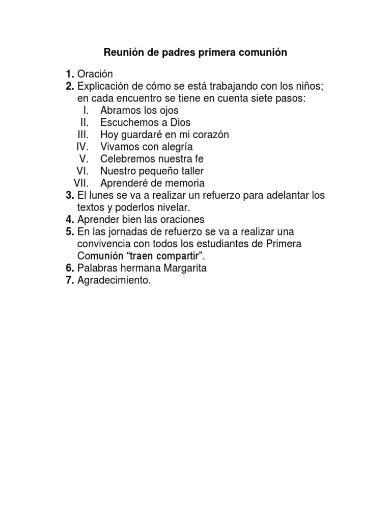 Reunión de Padres Primera Comunión | PDF