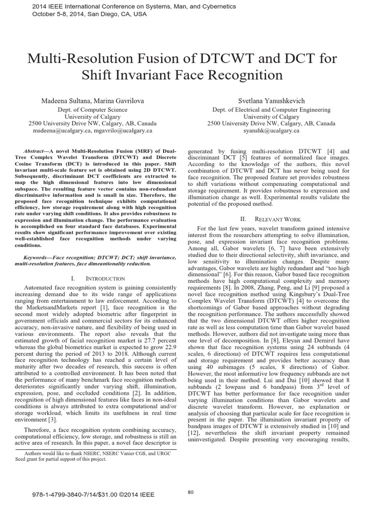 Multi-Resolution Fusion of DTCWT and DCT For Shift Invariant Face Recognition | PDF | Wavelet ...
