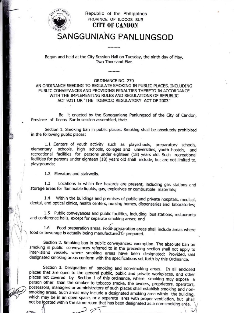 Candon City Smoking Ban Ordinance | PDF