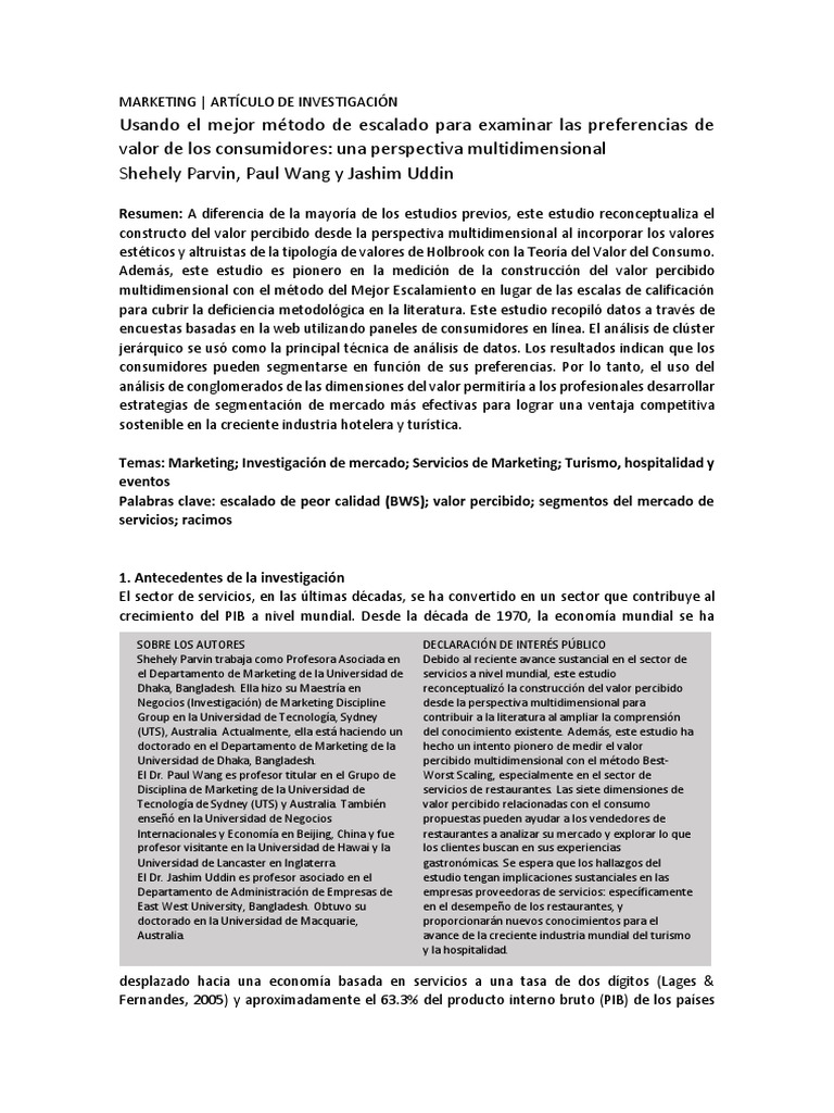 Using Best Worst Scaling Method - Traducido | PDF | Consumo (economía ...