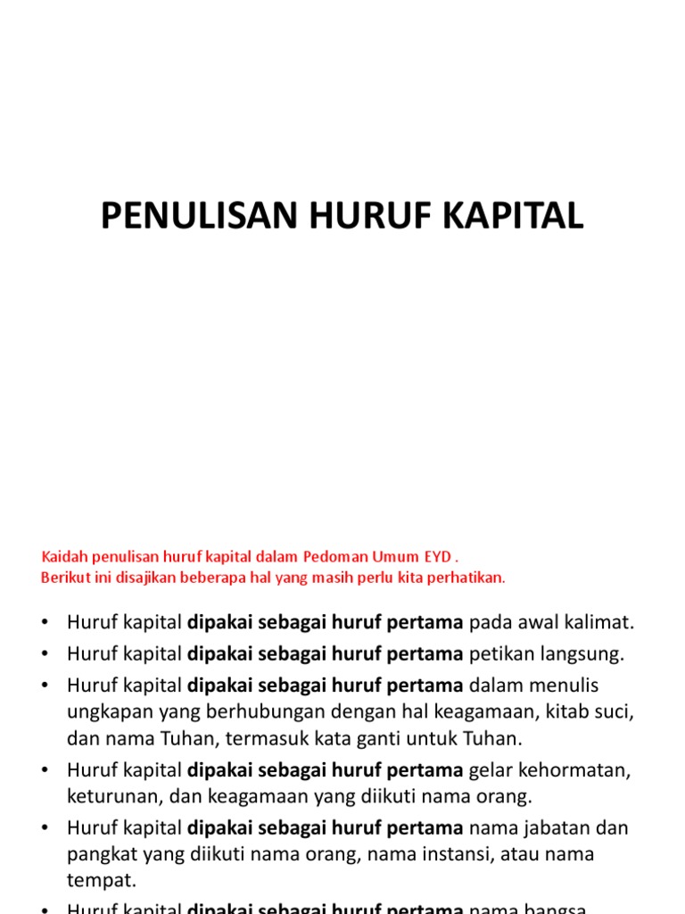 PEDOMAN PENGGUNAAN HURUF KAPITAL DALAM TULISAN BAHASA INDONESIA | PDF