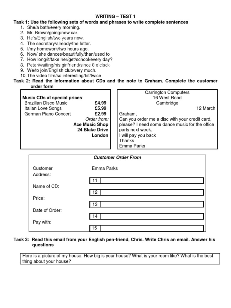 Writing - Test 1 | PDF | Compact Disc | Entertainment (General)
