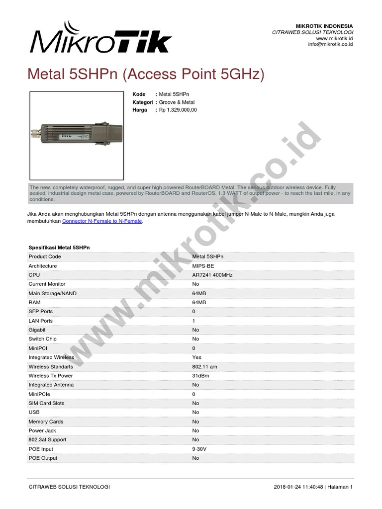 WWW - Mikrotik.Co - Id: Metal 5Shpn (Access Point 5Ghz) | PDF