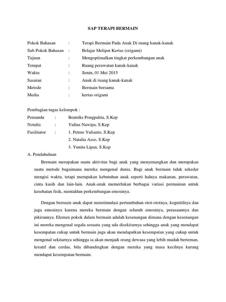 Terapi Bermain Melipat Kertas Origami | PDF