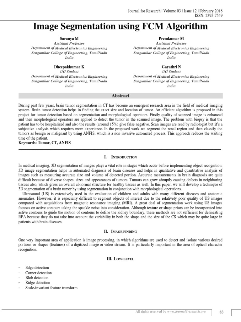 Image Segmentation Using Fcm Algoritm J4rv3i12021 Pdf Computer Vision Image Processing