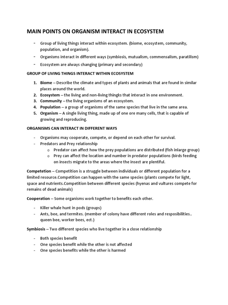 Organism Interactions in Ecosystems | PDF | Ecosystem | Predation