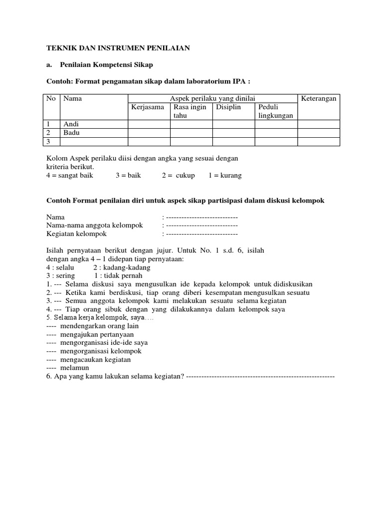 Contoh Format Penilaian Sikap | PDF