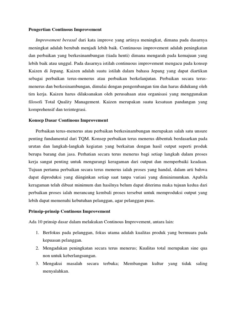 Pengertian dan Prinsip Continuous Improvement | PDF