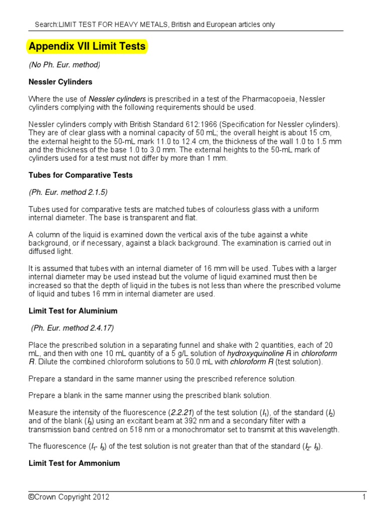 Limit Test For Heavy Metals | PDF | Filtration | Solution