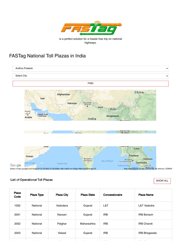 Toll Plaza India List Of FASTag Active NHAI Toll Plaza In India