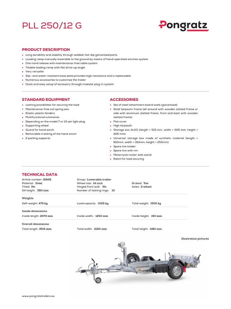 Carrello Pongratz PLL 250 - 12 G | PDF | Trailer (Vehicle) | Tire