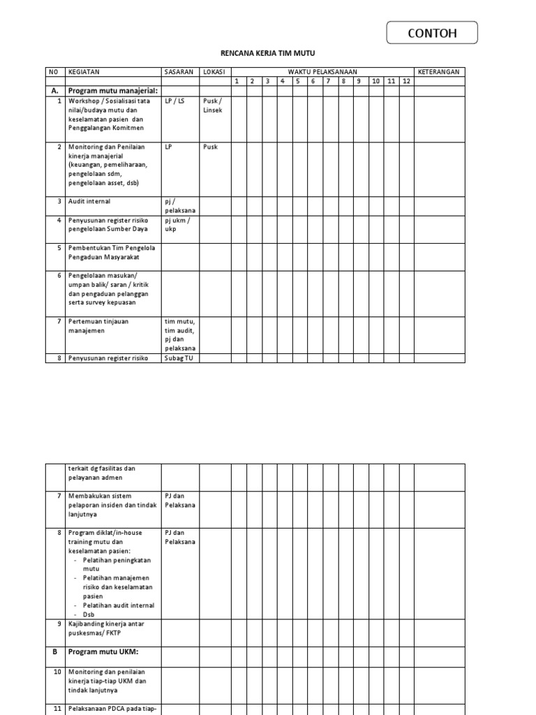 Rencana Kerja Tim Mutu | PDF