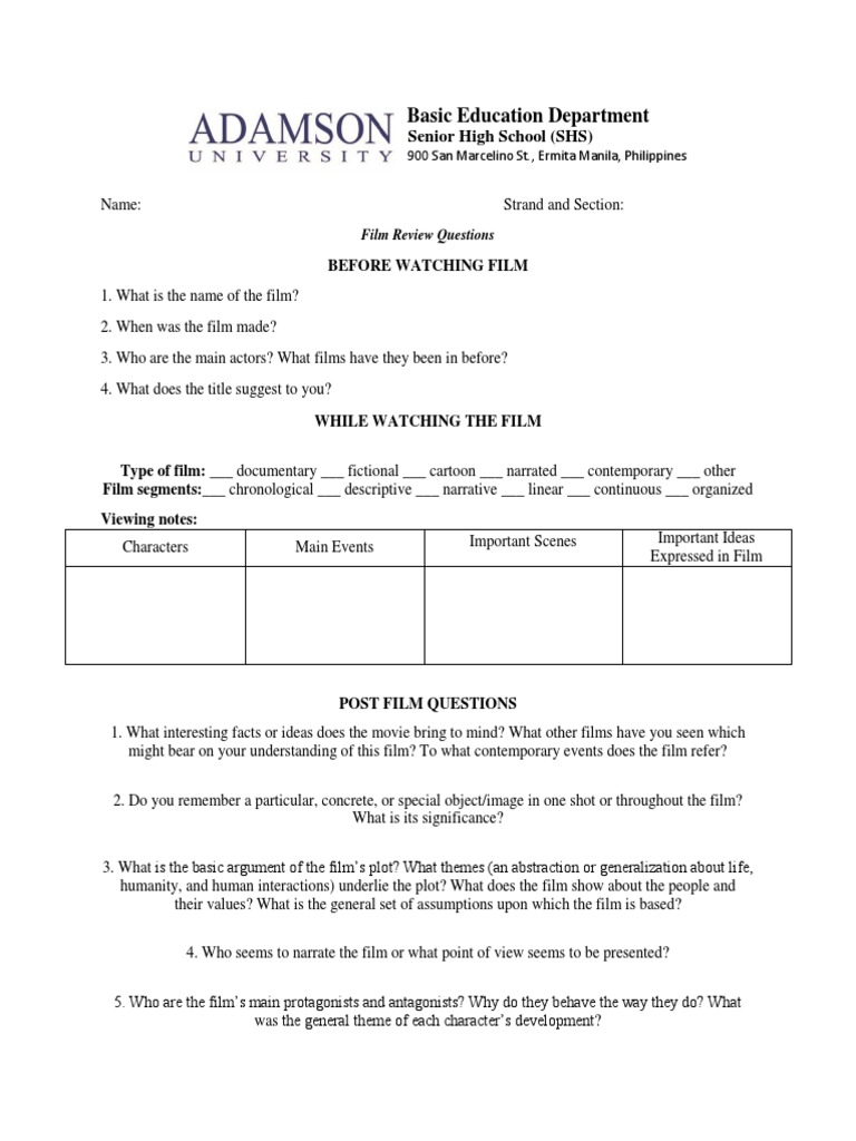 Film Review Questions | PDF