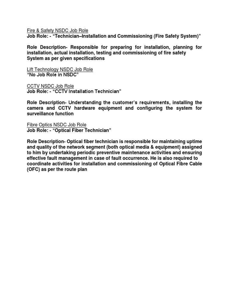 Fire & Safety NSDC Job Role | PDF