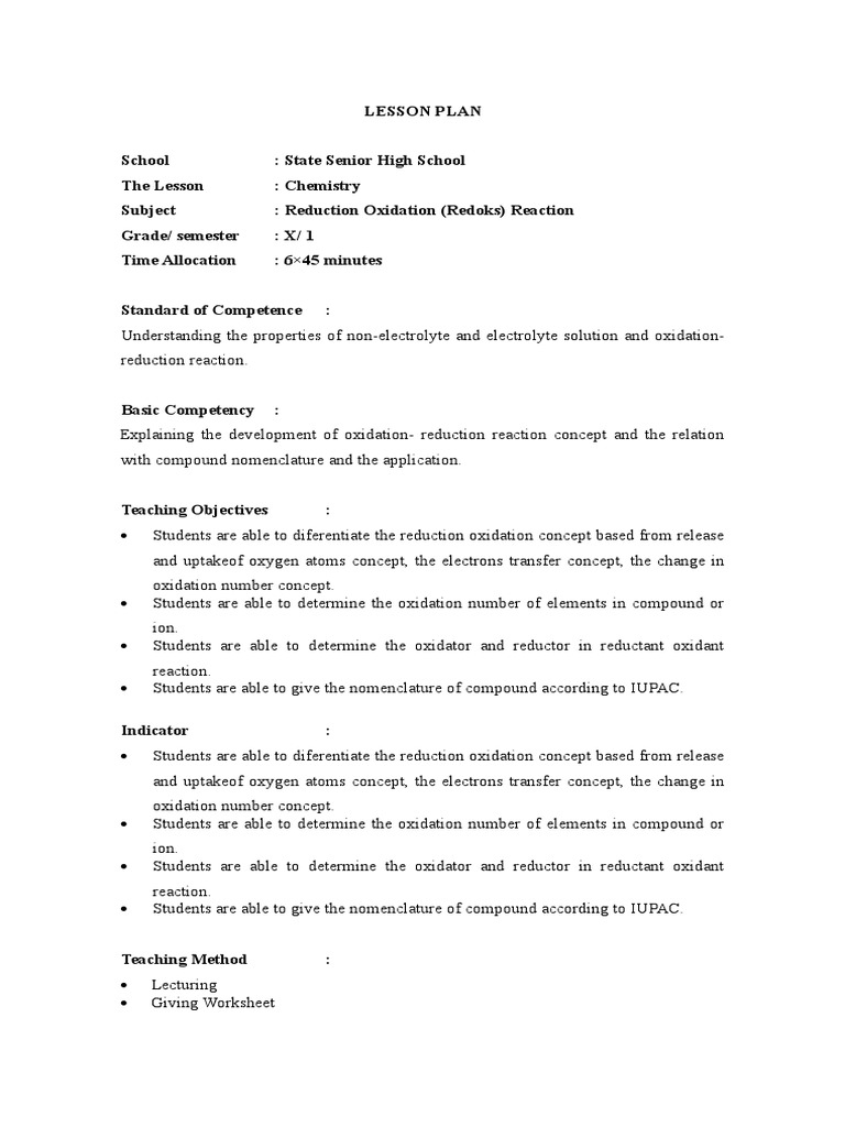 Lesson Plan 12 Redox Reaction | PDF | Redox | Ion