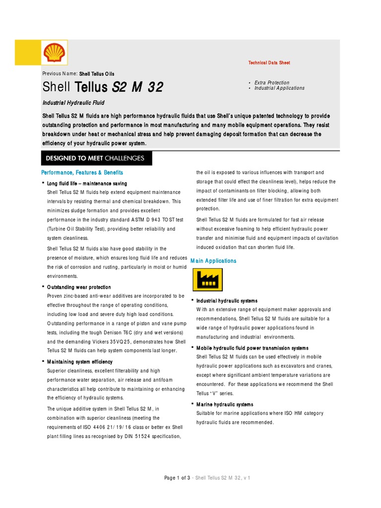 Shell Tellus S2 M 32: Performance, Features & Benefits | PDF ...
