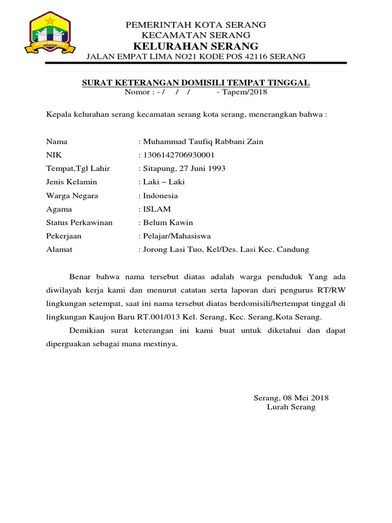 Surat Keterangan Domisili Tempat Tinggal | PDF Surat Keterangan Domisili Tempat Tinggal | PDF