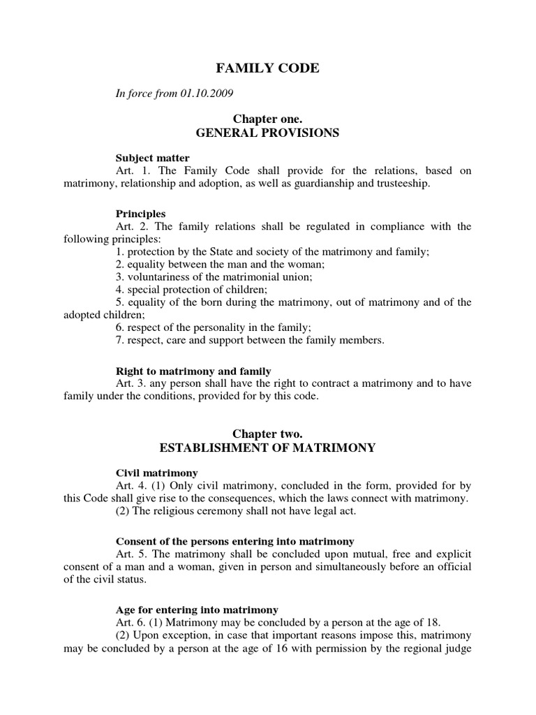Family Code: Chapter One. General Provisions | PDF | Marriage | Divorce