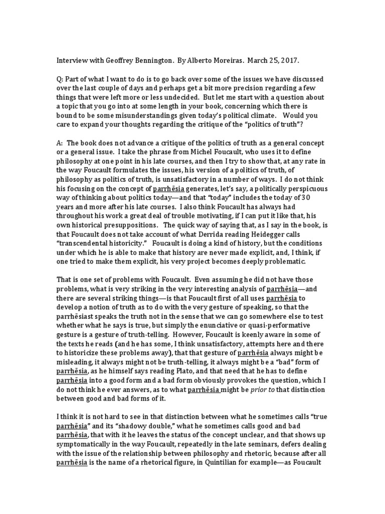 Interview With Geoffrey Bennington GB Edited | PDF | Deconstruction ...