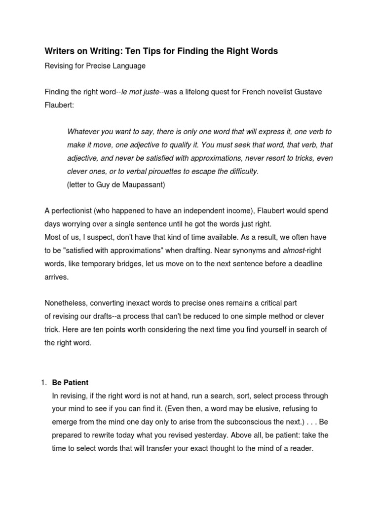 Finding the Right Words in Writing | PDF | Gustave Flaubert | Writers