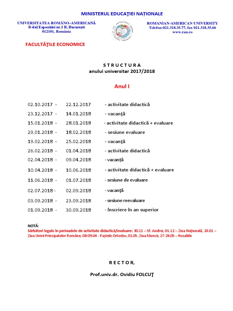 2017 2018 Structura An Licenta | PDF
