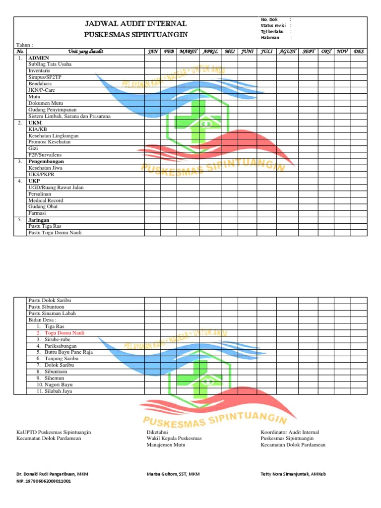 Jadwal Audit Internal | PDF