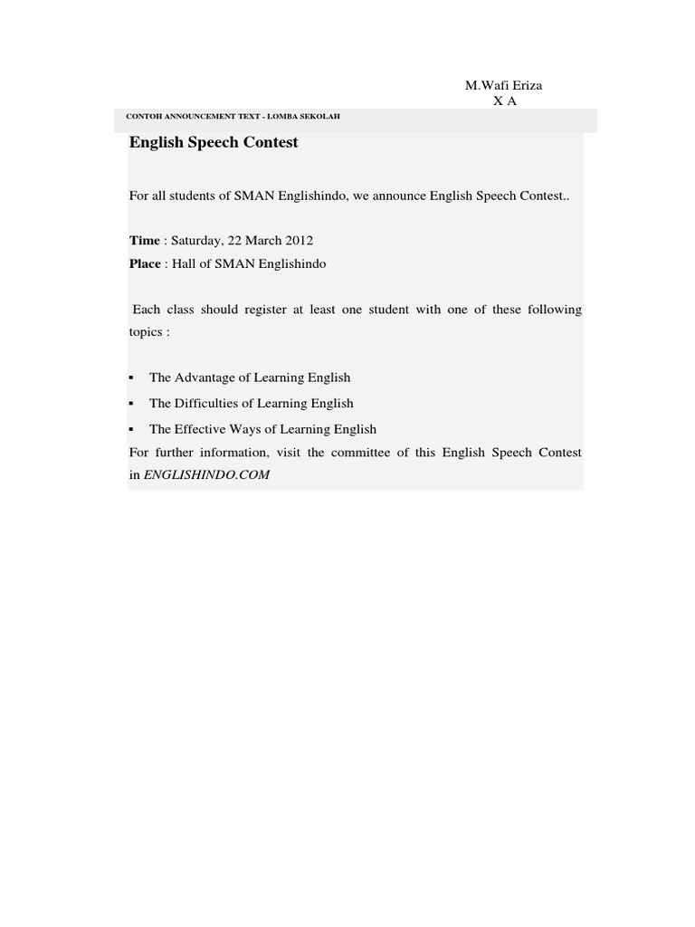 Contoh Announcement Text | PDF