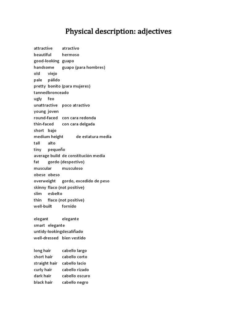 Adjectives for Physical Descriptions | PDF