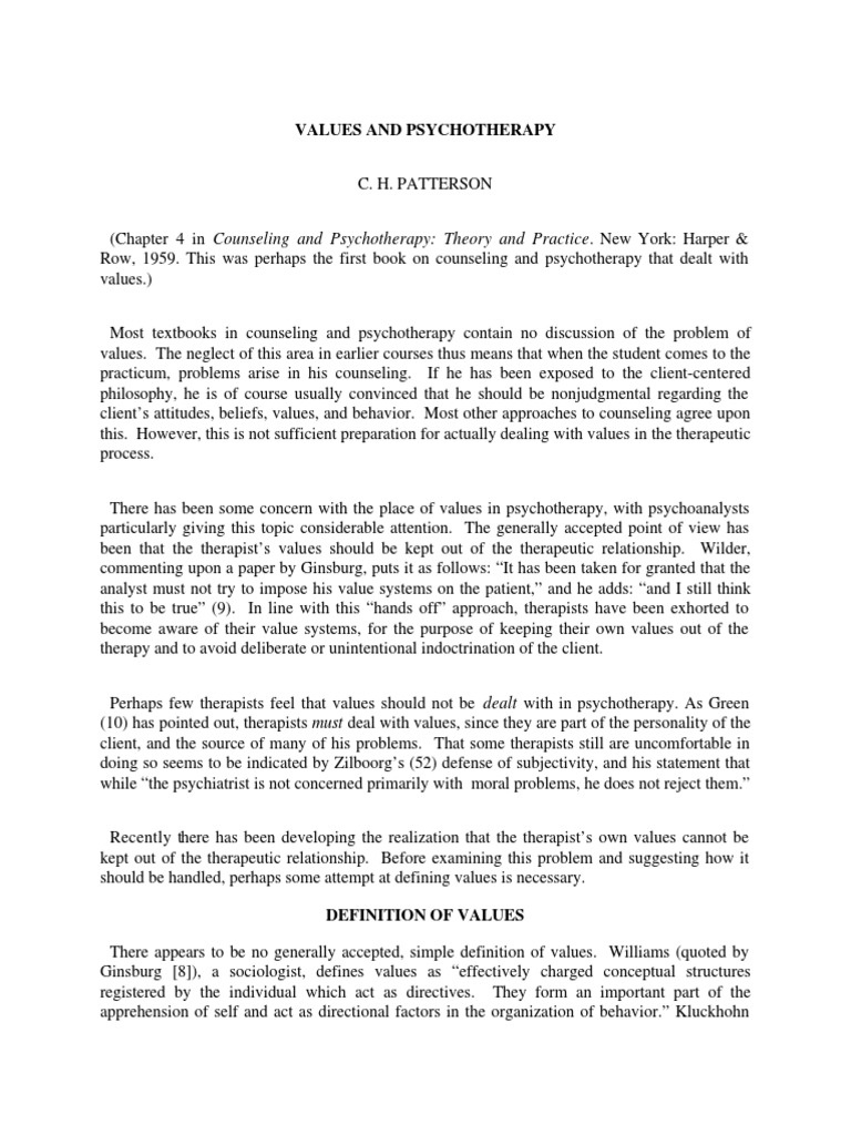 Values and Psychotherapy | PDF | Value (Ethics) | Psychotherapy