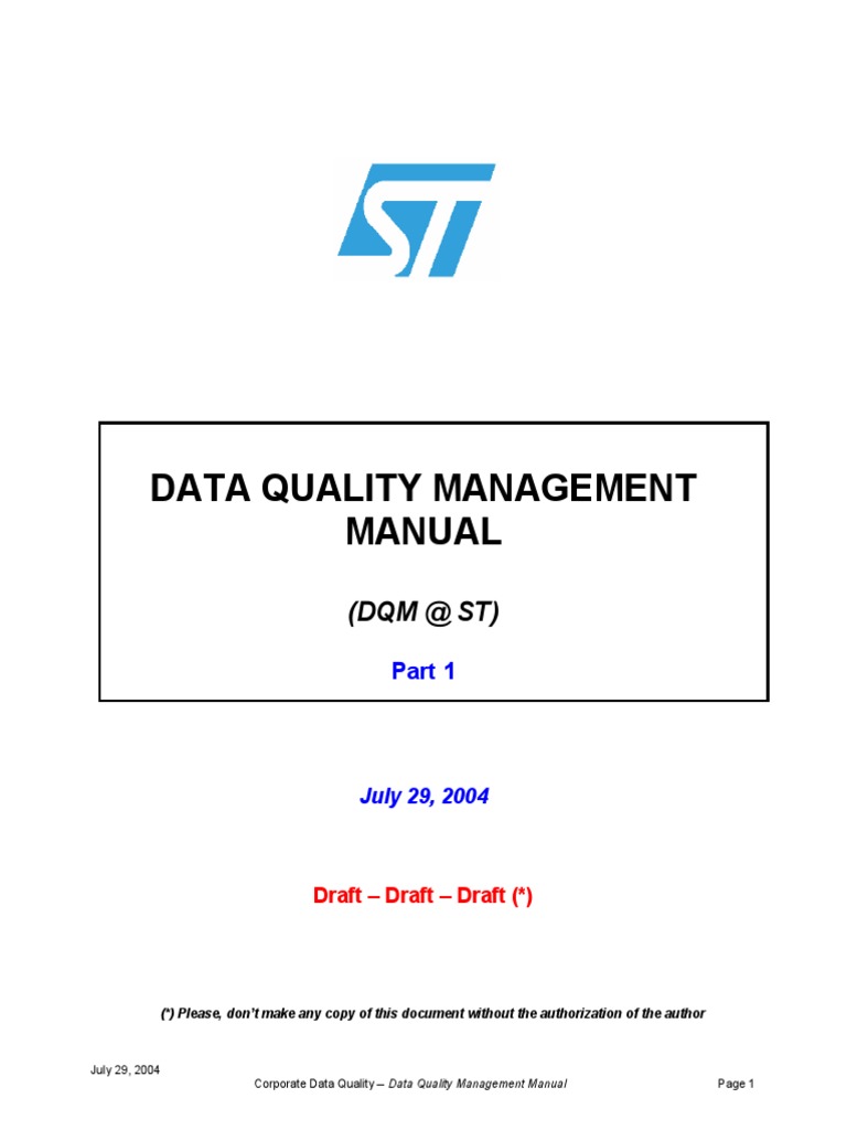 Corporate Data Quality Manual Part1 | PDF | Data Quality | Business Process