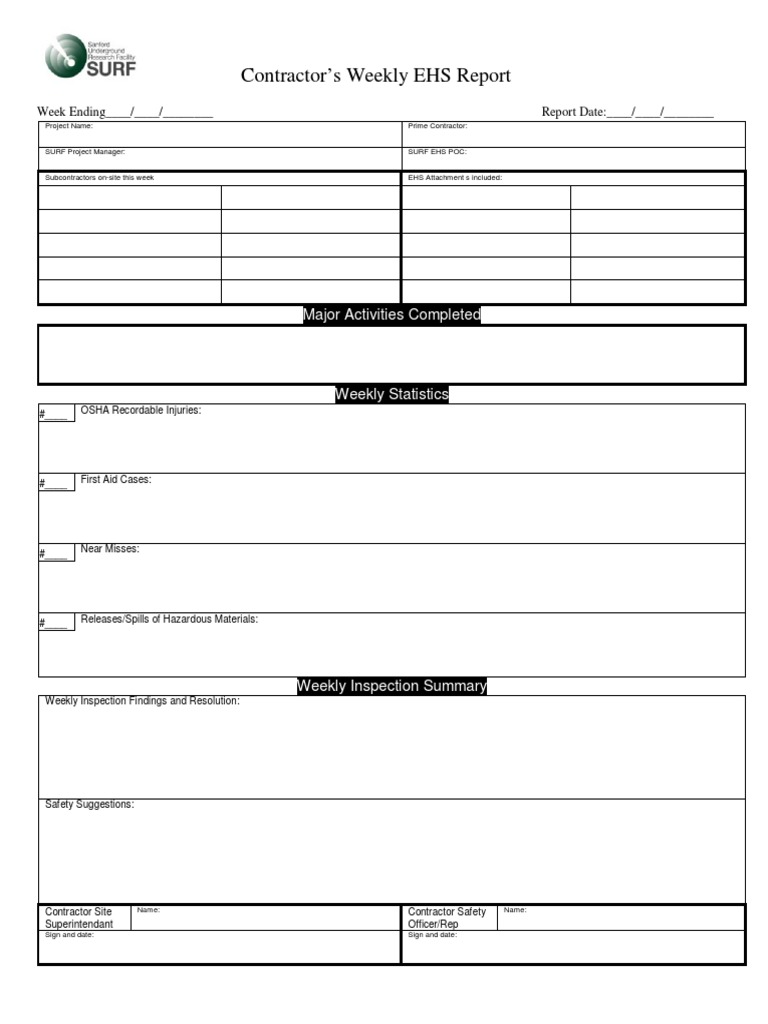 Weekly EHS Report | PDF | Occupational Safety And Health Administration ...