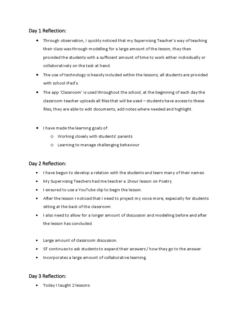 Day 1 Reflection | PDF | Classroom | Teachers