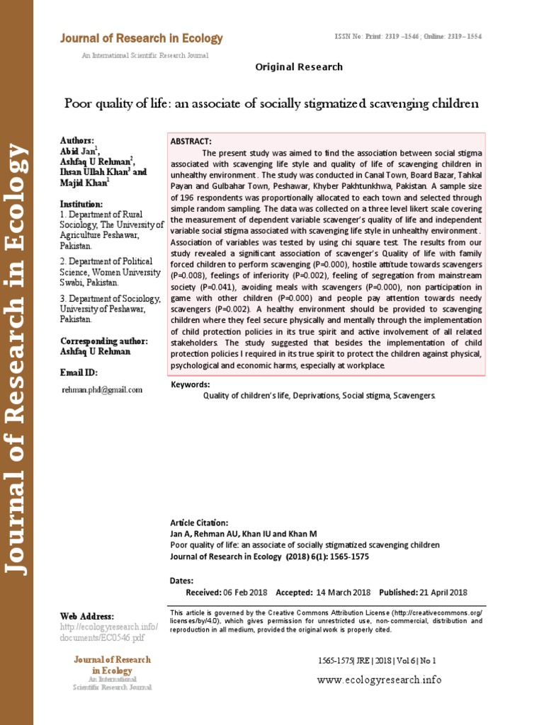 Stigma and Quality of Life in Scavenging Kids | PDF | Social Stigma ...