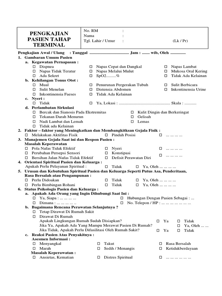 Form Pengkajian Pasien Terminal | PDF