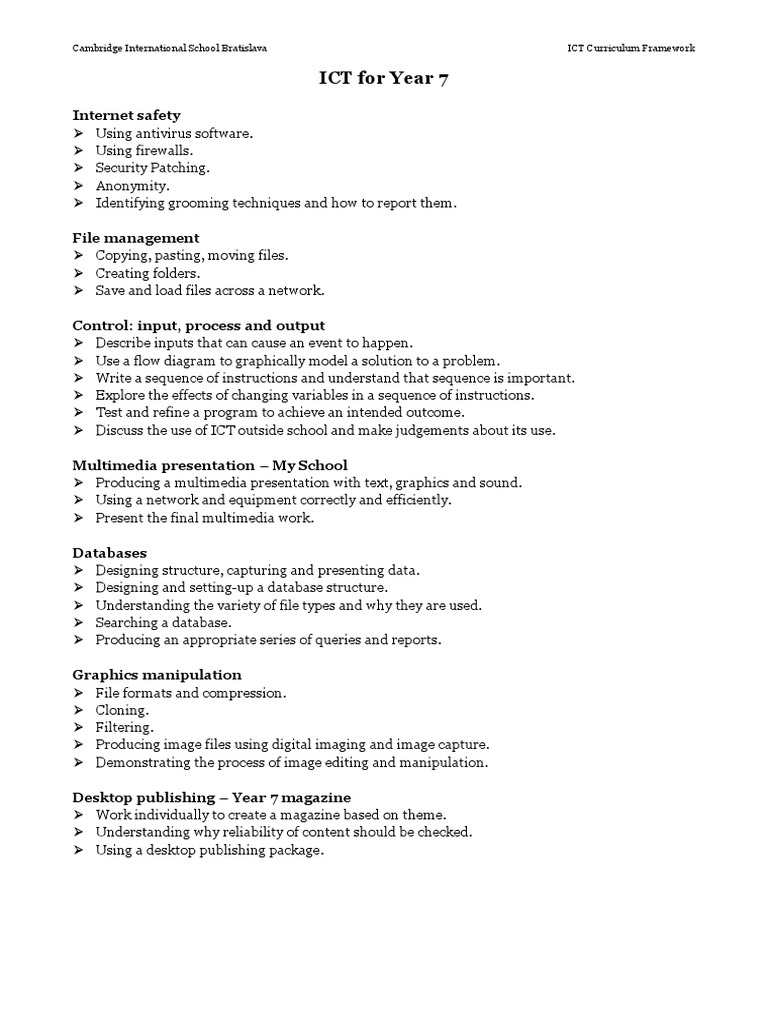Year 7 ICT Curriculum Overview | PDF